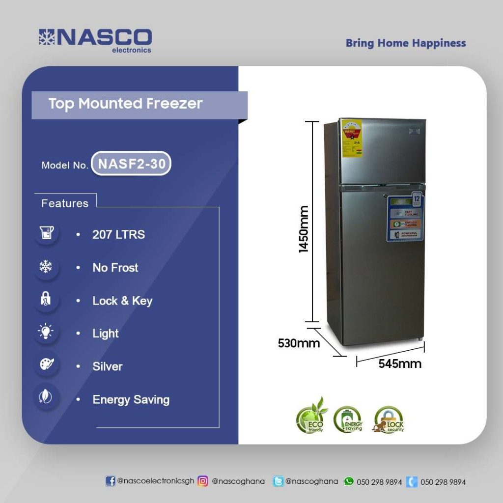 NASCO 207LTR DOUBLE DOOR TOP MOUNT REFRIGERATOR NASF2-30 – Mehia Online ...
